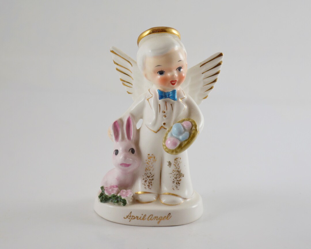 Vintage A1920 Napco April Angel Boy With Bunny and Easter Basket of ...
