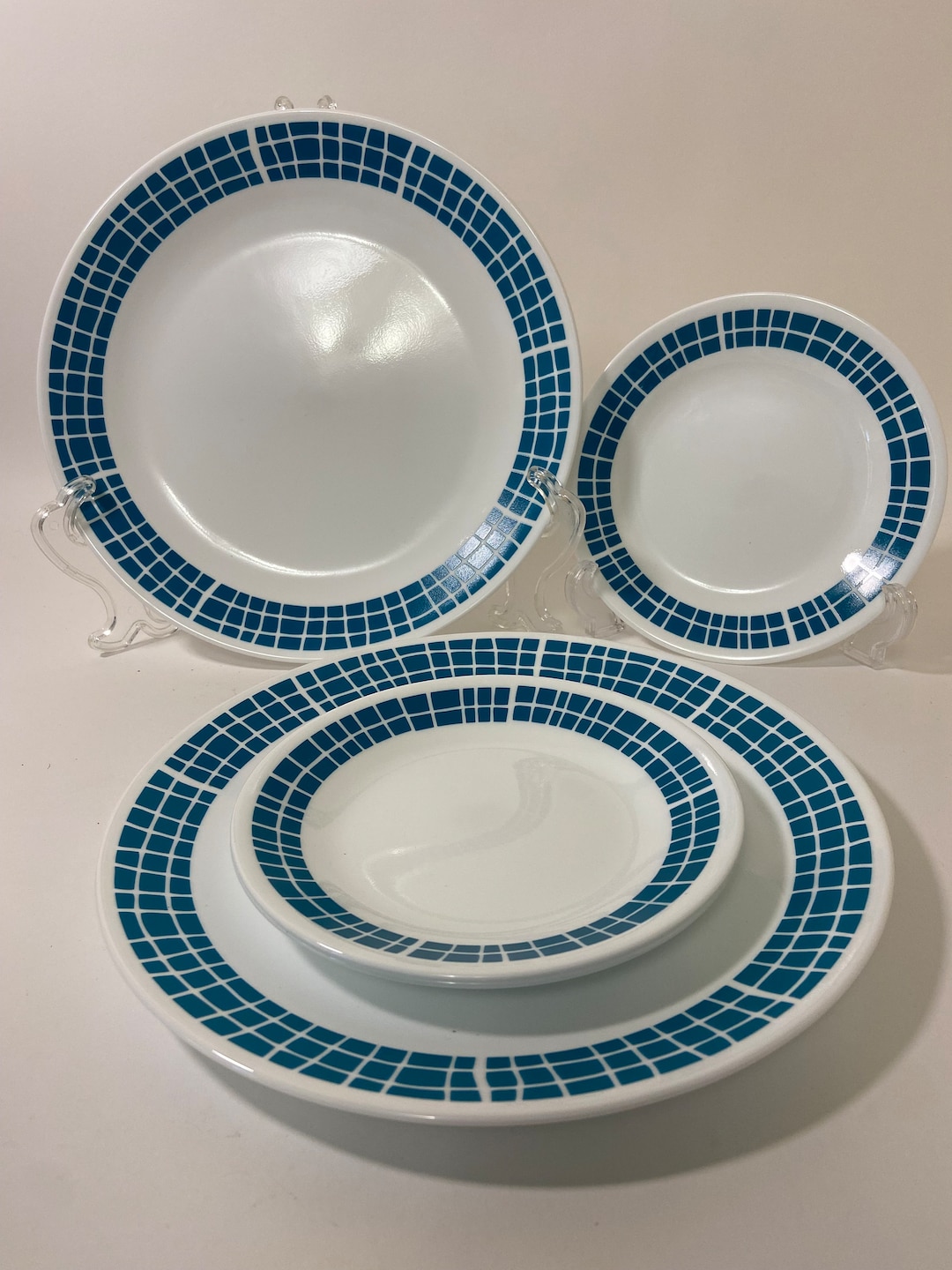 Corelle Aqua Tiles Dinner Plates X 2 With Salad Plates X 3 - Etsy