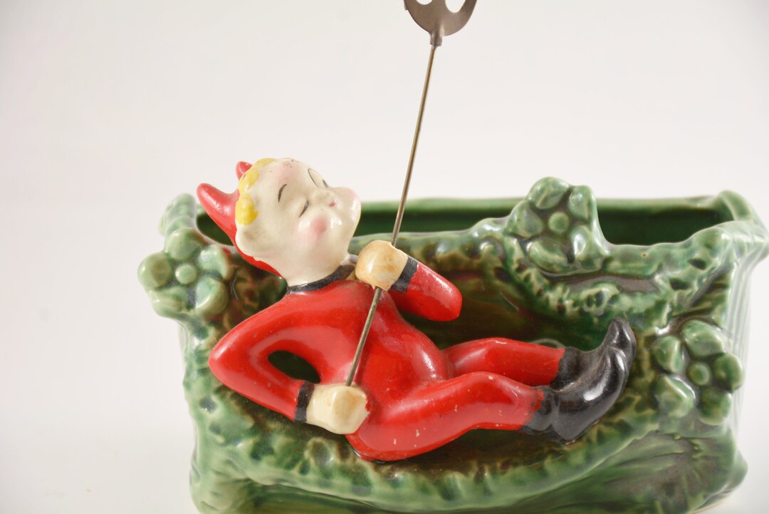 Ardalt Japan Red Devil Pixie With Pitch Fork Planter - Etsy