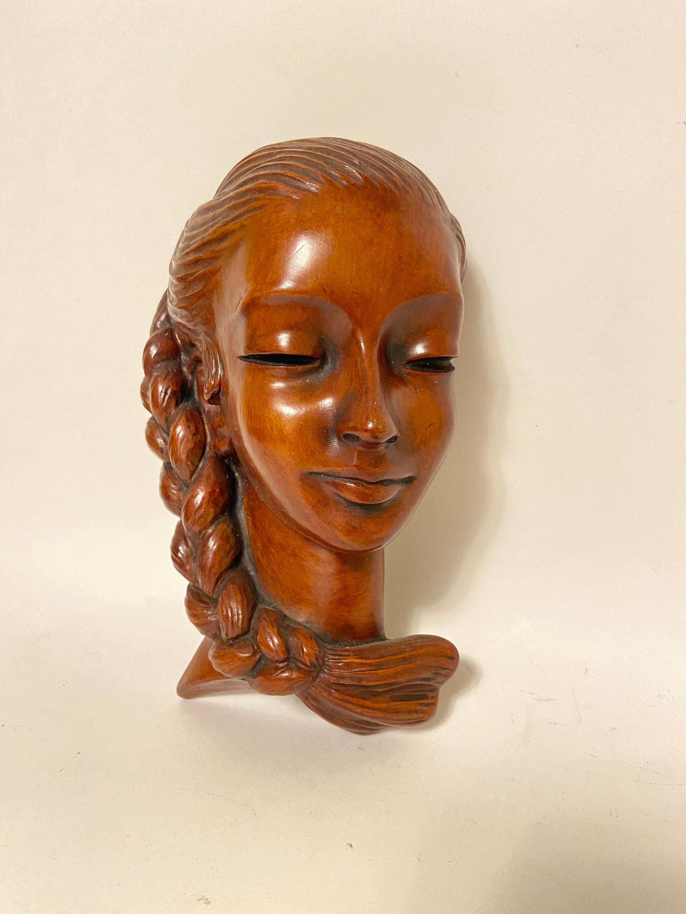 Face Wall Mask by Achatit Handarbeit Germany - Girl With Braid - Etsy