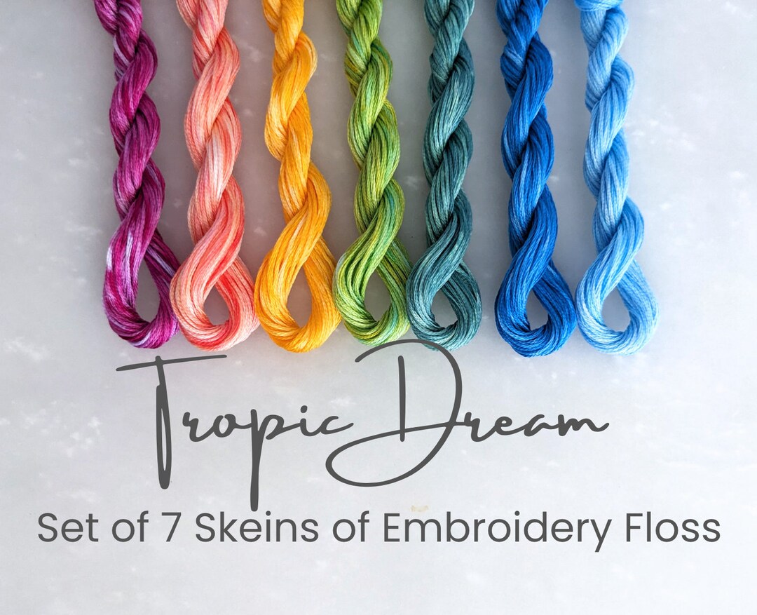 Bright Embroidery Floss - Set of 7 Colors, Hand Dyed Variegated Floss ...