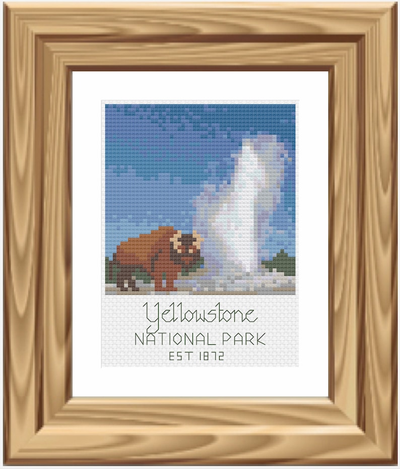Cross Stitch Pattern - Yellowstone National Park, Old Faithful Geyser ...