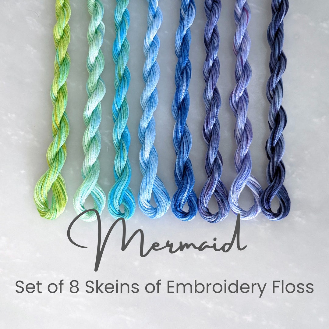Mermaid Embroidery Floss - Set of 8 Colors, Hand Dyed Variegated Floss ...