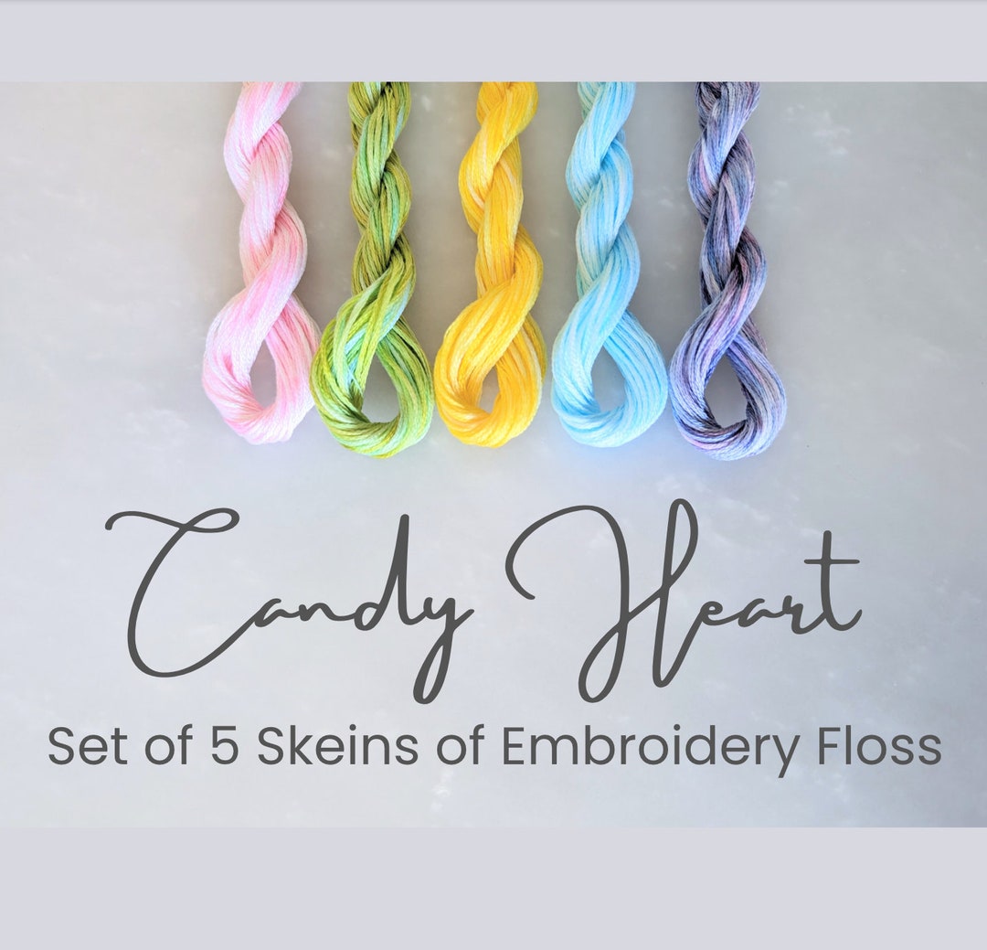 Candy Heart Embroidery Floss - Set of 5 Colors, Hand Dyed Floss, 6 ...
