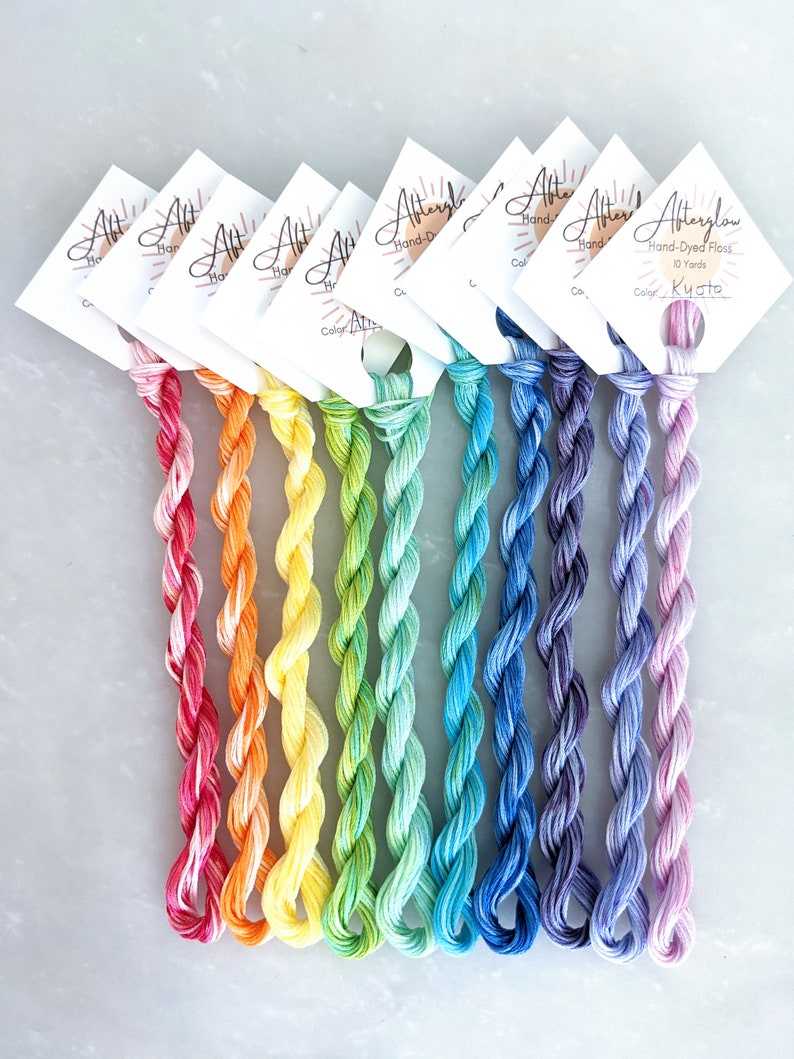 Rainbow Embroidery Floss - Set of 10 Colors, Hand Dyed Variegated Floss ...