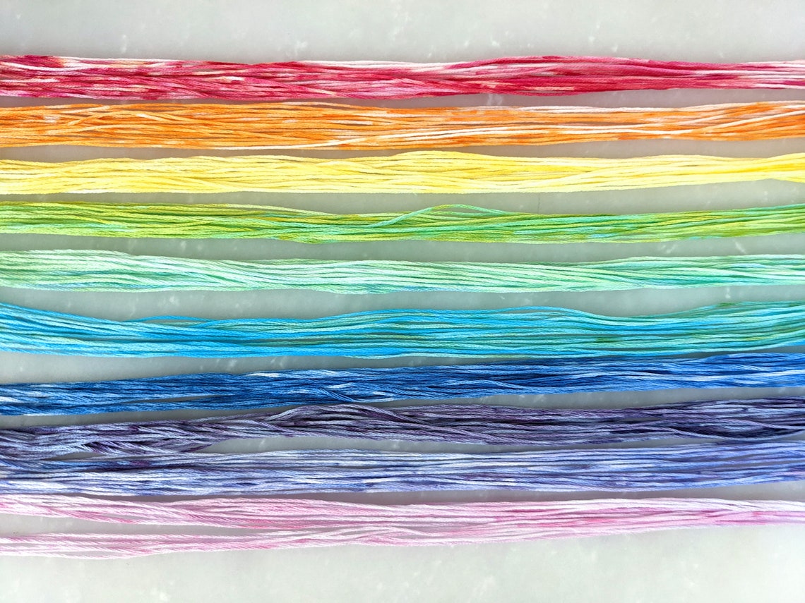 Rainbow Embroidery Floss Set of 10 Colors Hand Dyed - Etsy