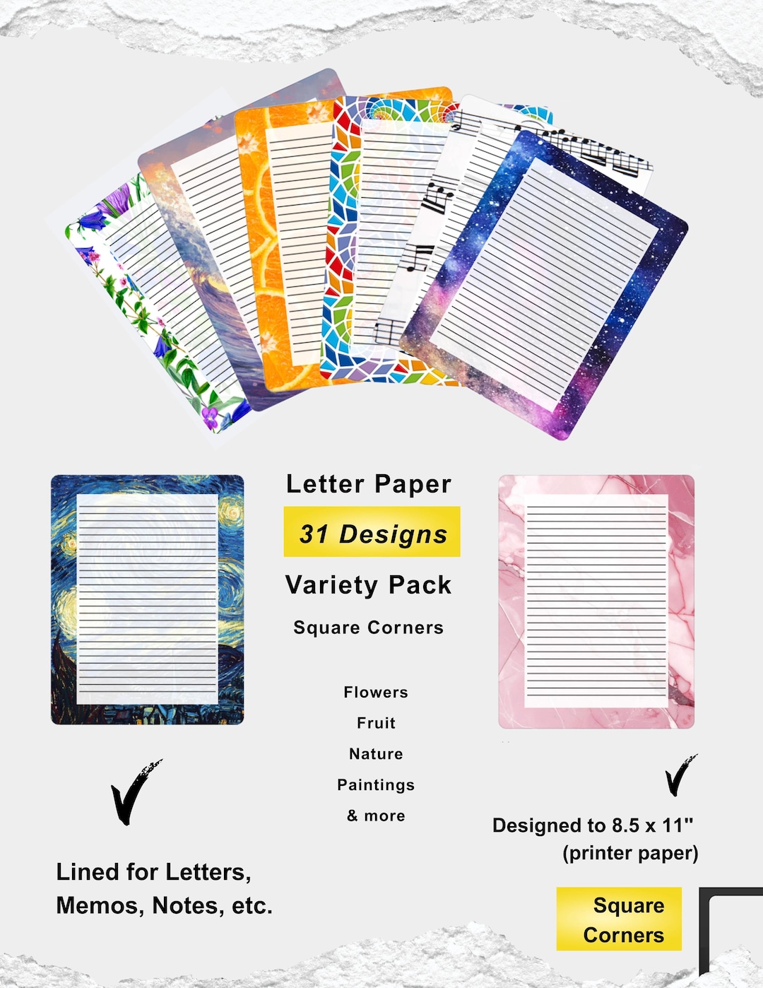 Letter Paper 31 Designs Variety Pack 8.5x 11 Printable - Flowers ...