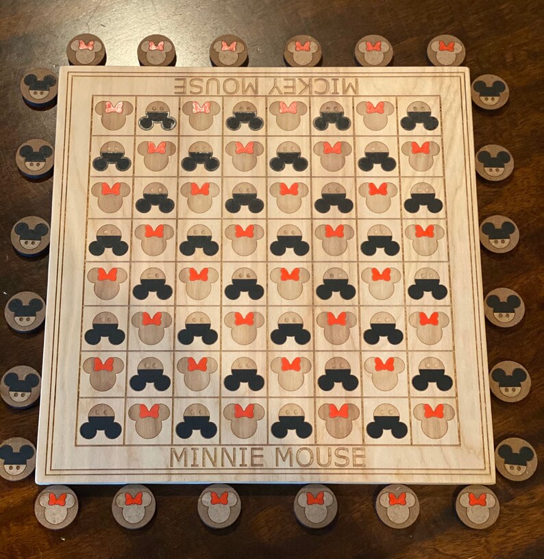 Handmade Checker Board Mickey and Minnie Inspired Wooden | Etsy