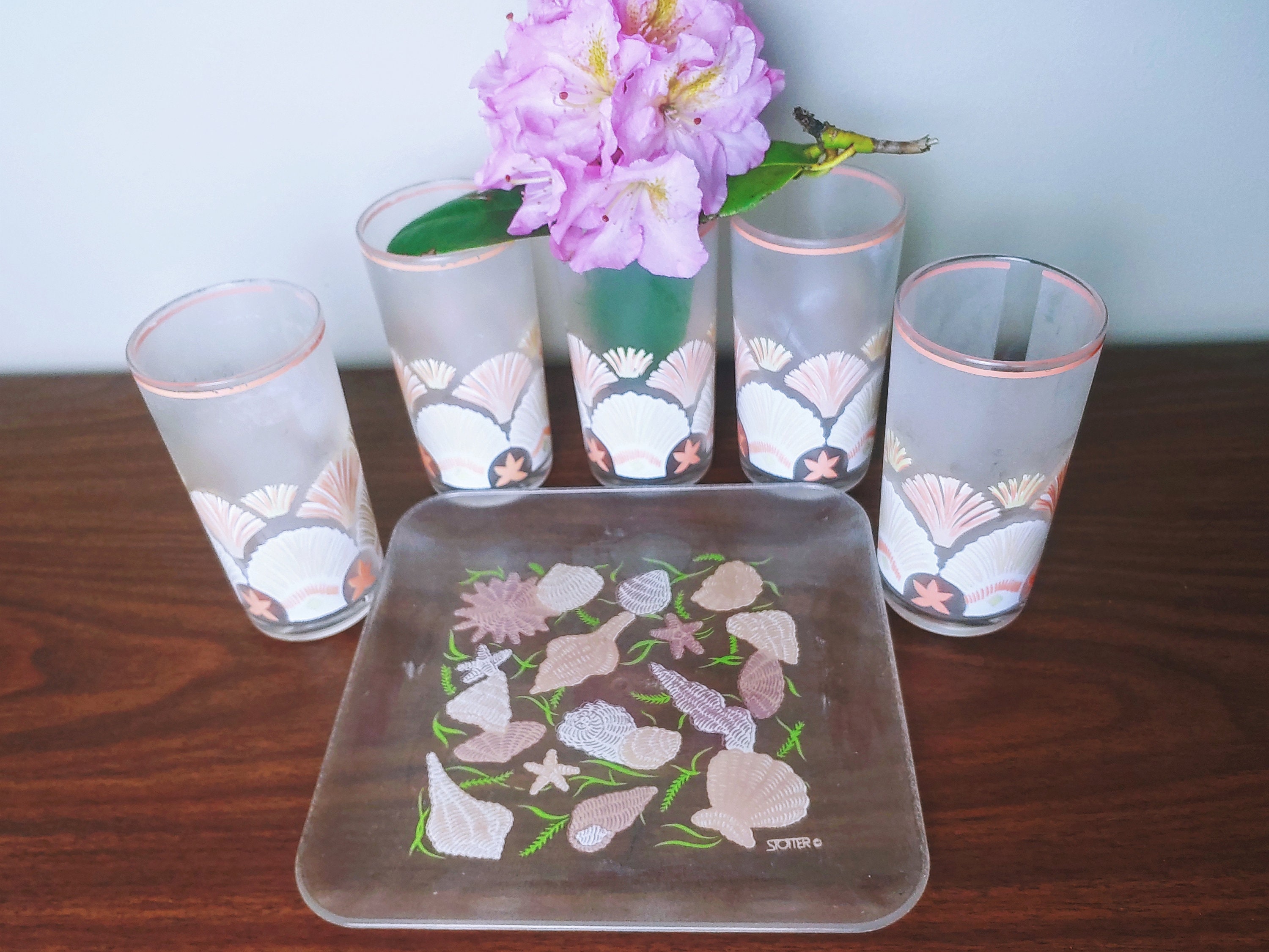 H.J. Stotter Seashell Tumblers and Plate. Vintage HJ Stotter | Etsy