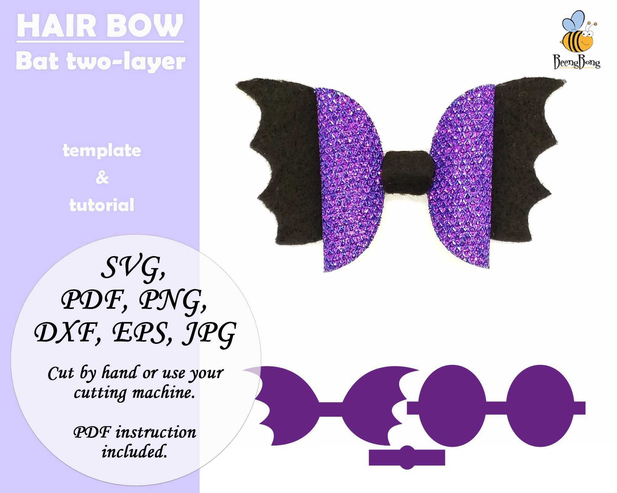 Minimalist Halloween Bat Bow Template SVG Easy Pattern Black Etsy