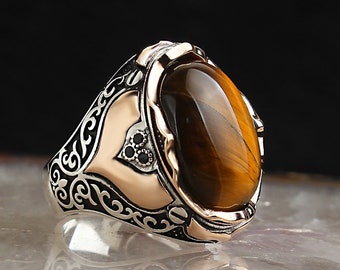 Mens Carved Tiger Eye Ring - Etsy