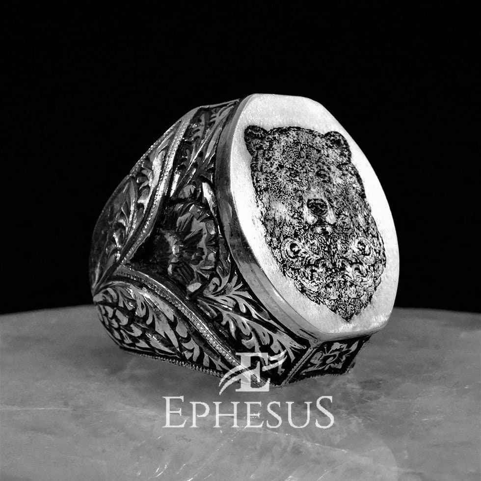 Bär Ring Sterling Silber Mens gravierte Ring handgemachte | Etsy