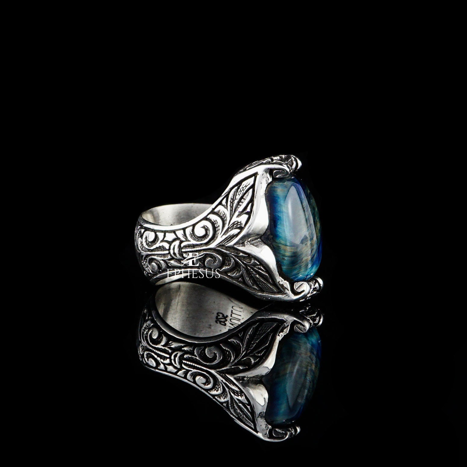 Blue Tigers Eye Stone Mens Tigers Eye Ring Natural Tiger Eye | Etsy