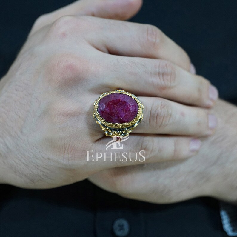 Ruby Gemstone Ring Sterling Silver Ring Oval Ruby Ring Mens - Etsy