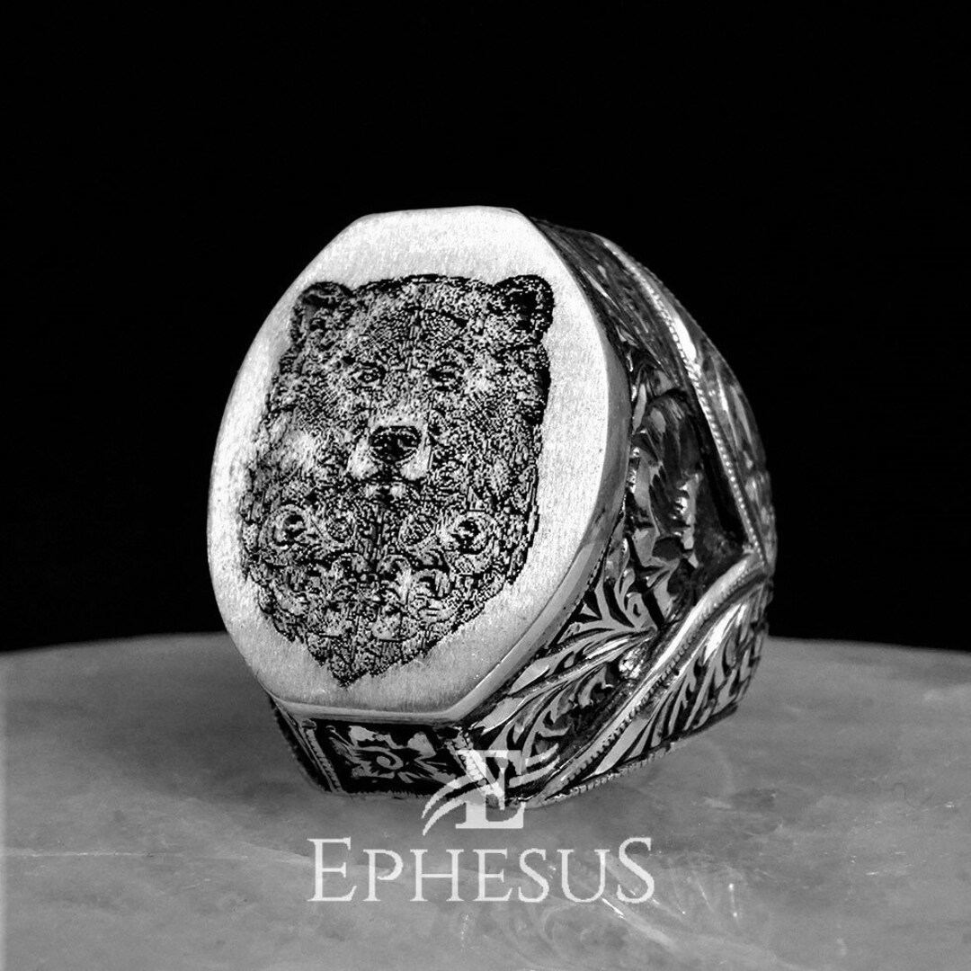 Bär Ring Sterling Silber Mens gravierte Ring handgemachte - Etsy.de