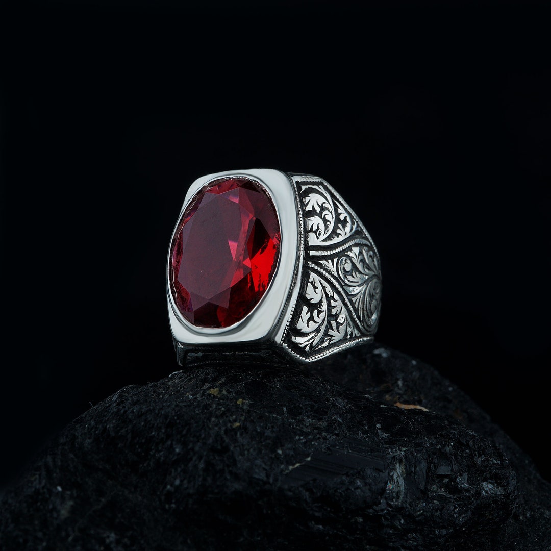 Mens Oval Garnet Ring, Red Birthstone Jewelry, Men Redstone Ring, Oval ...