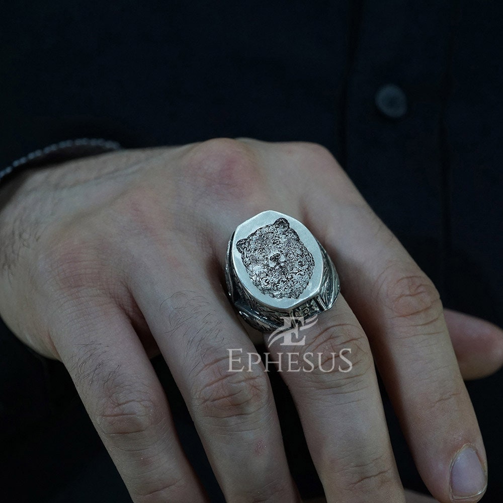 Bär Ring Sterling Silber Mens gravierte Ring handgemachte - Etsy.de