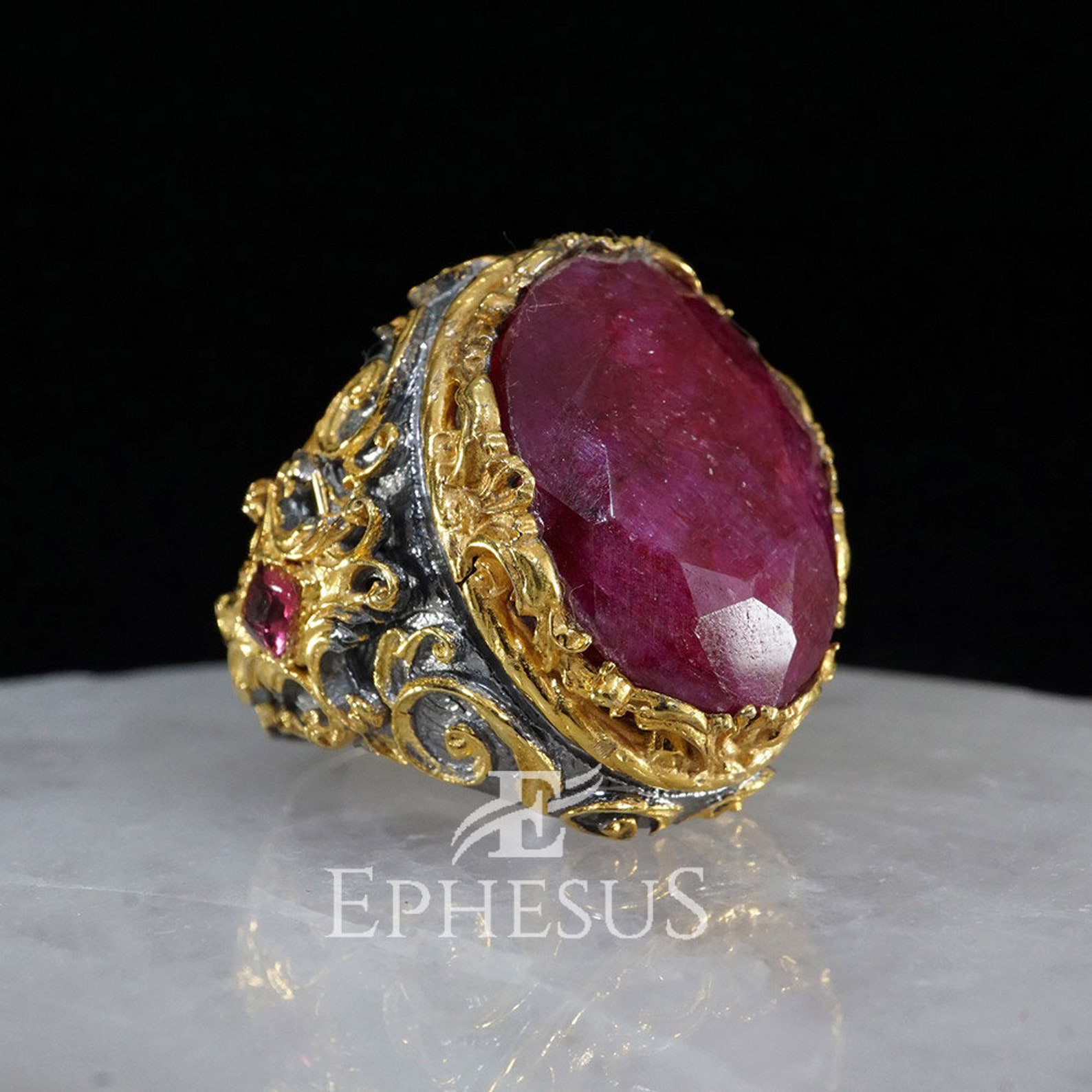 Ruby Gemstone Ring Sterling Silver Ring Oval Ruby Ring Mens - Etsy