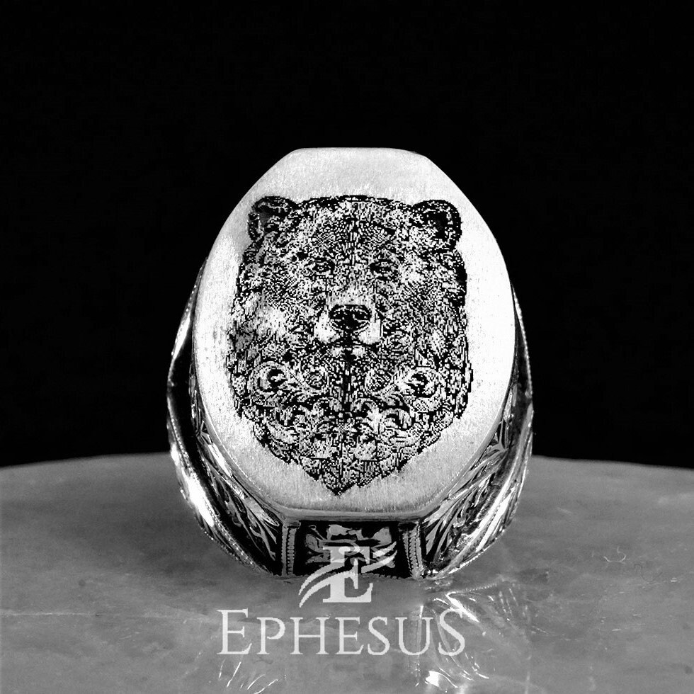 Bär Ring Sterling Silber Mens gravierte Ring handgemachte | Etsy