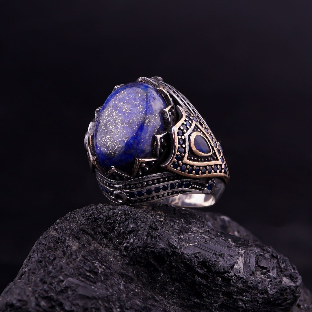Blue Lapis Lazuli Ring for Men Sterling Silver Lapis Lazuli - Etsy