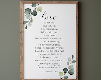 1 Corinthians 13:4-8 Love Bible Verse Printable Wall Art, Scripture ...