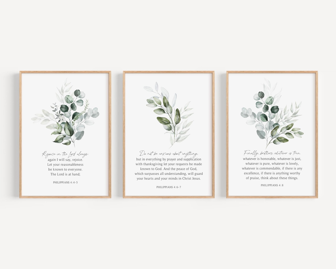 Bible Verse Art Prints Set of 3, Christian Poster Set, Scripture Wall ...