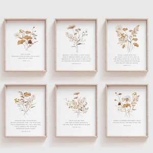 Christian Floral Set of 6, Bible Verse Art Prints, Scripture Wall Art ...