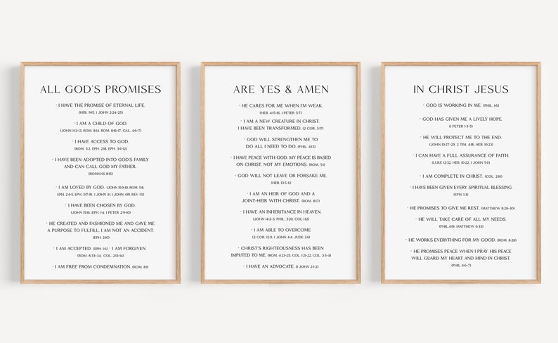Promises of God Prints, Bible Verse Art Set of 3, Bible Promises Art ...