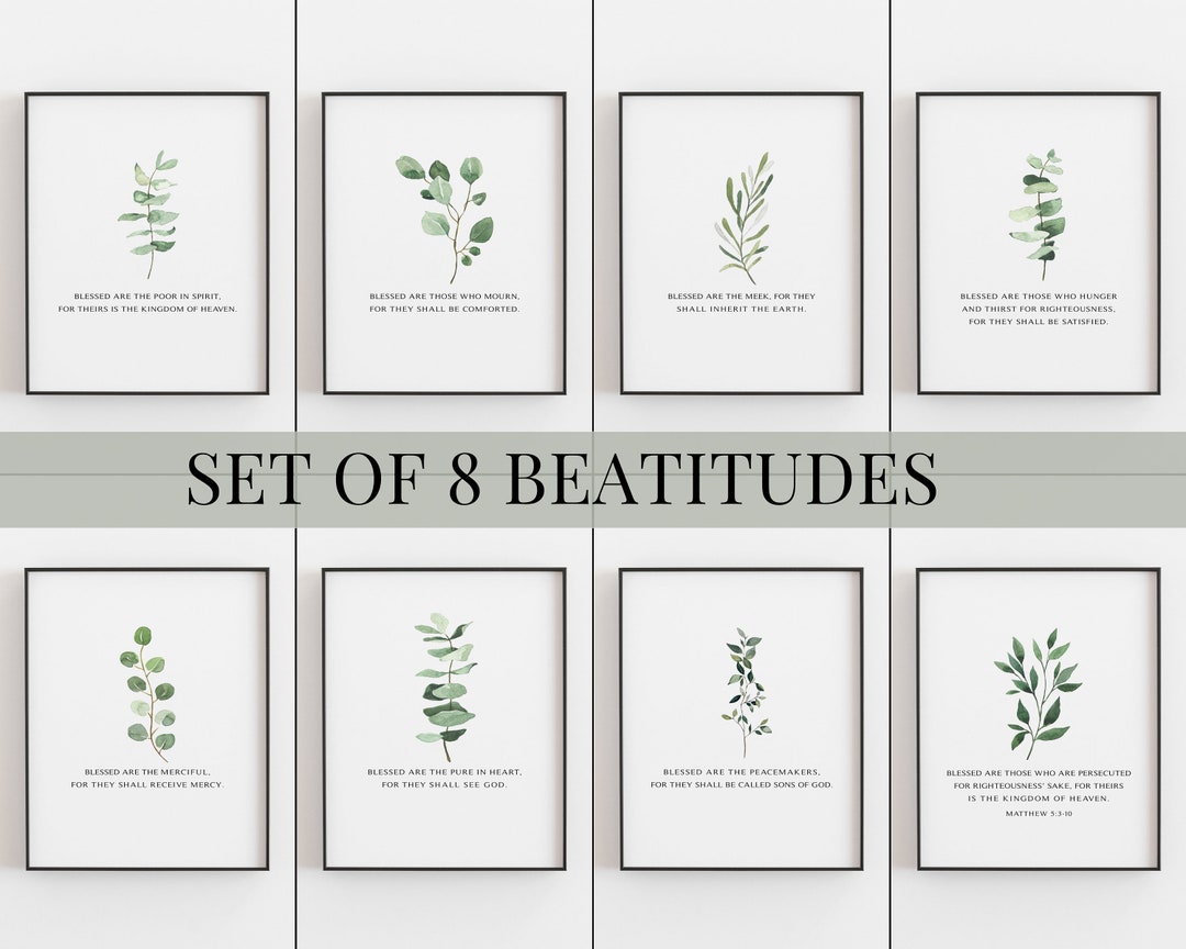 The Beatitudes Bible Wall Art, Matthew 5:3-10, Set of 8 Christian Wall ...