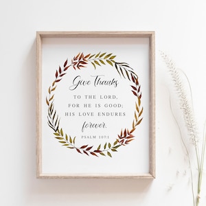 Give Thanks to the Lord Wall Art Print, Psalm 107:1 Bible Verse Art ...