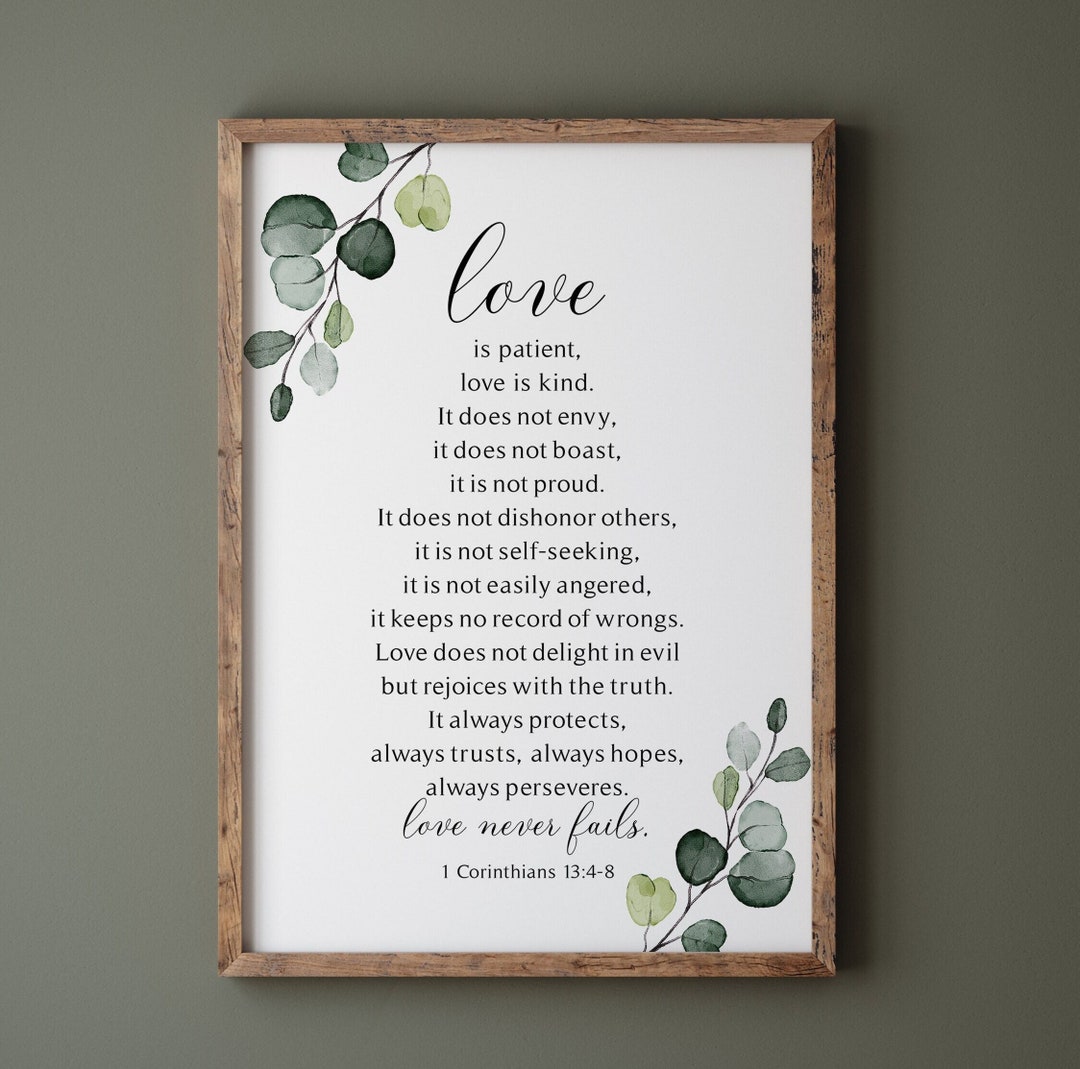 1 Corinthians 13:4-8 Print, Love is Patient, Love is Kind - Scripture ...