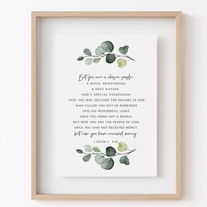 1 Peter 2:9-10 Bible Verse Printable Wall Art, You Are A Chosen People ...