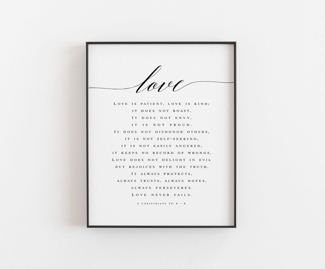 1 Corinthians 13: 4-8 Bible Verse Print, Love is Patient, Love is Kind ...