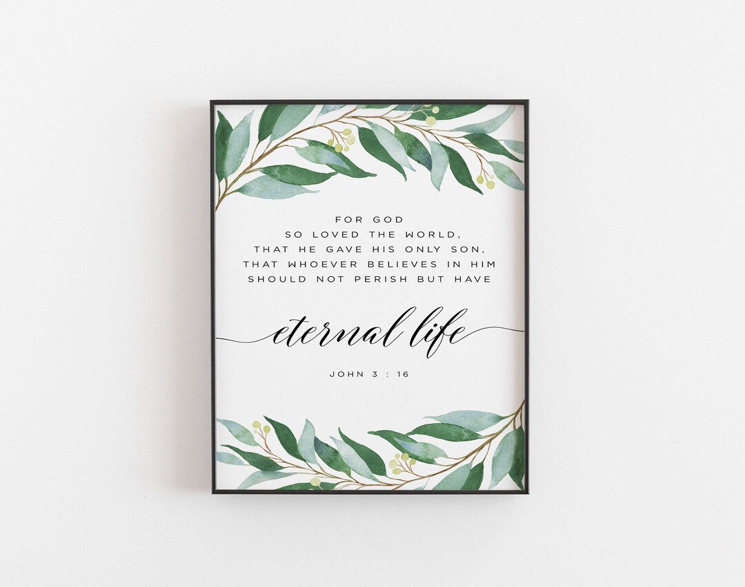 For God so Loved the World Scripture Print, John 3:16 Bible Verse Art ...