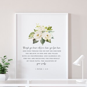 1 Peter 1:8-9 Bible Verse Printable Wall Art, Though You Have Not Seen ...