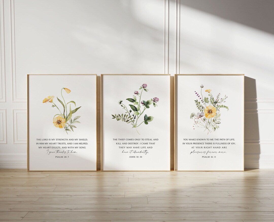 Bible Verse Art Prints Set of 3, Christian Poster Set, Scripture Wall ...