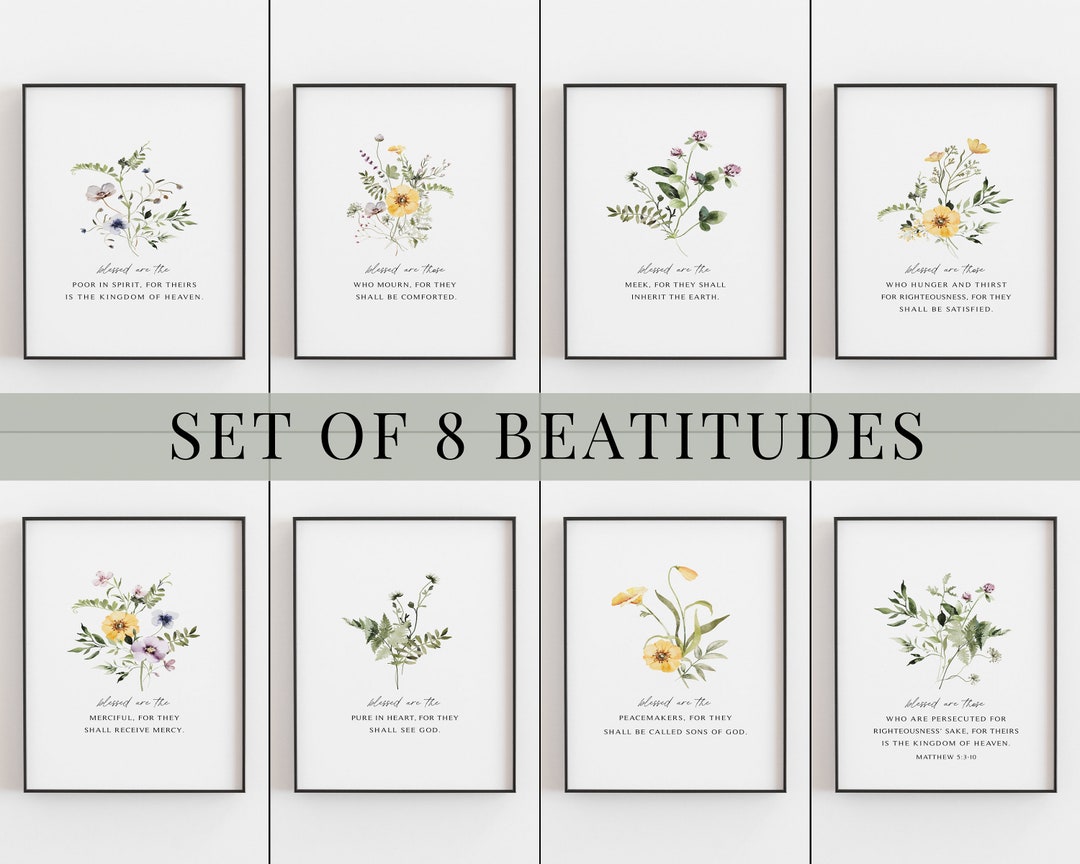 The Beatitudes, Matthew 5: 3-10, Bundle of 8 Bible Verse Wall Art ...