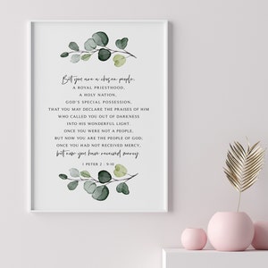 1 Peter 2:9-10 Bible Verse Printable Wall Art, You Are A Chosen People ...