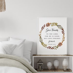 Give Thanks to the Lord Wall Art Print, Psalm 107:1 Bible Verse Art ...