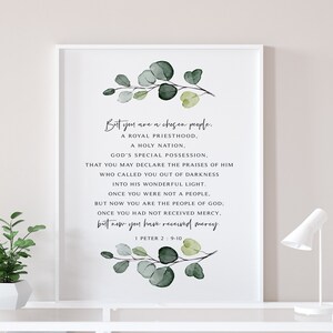 1 Peter 2:9-10 Bible Verse Printable Wall Art, You Are A Chosen People ...