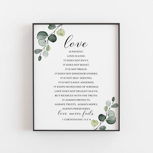 1 Corinthians 13: 4-8 Bible Verse Print, Love is Patient, Love is Kind ...