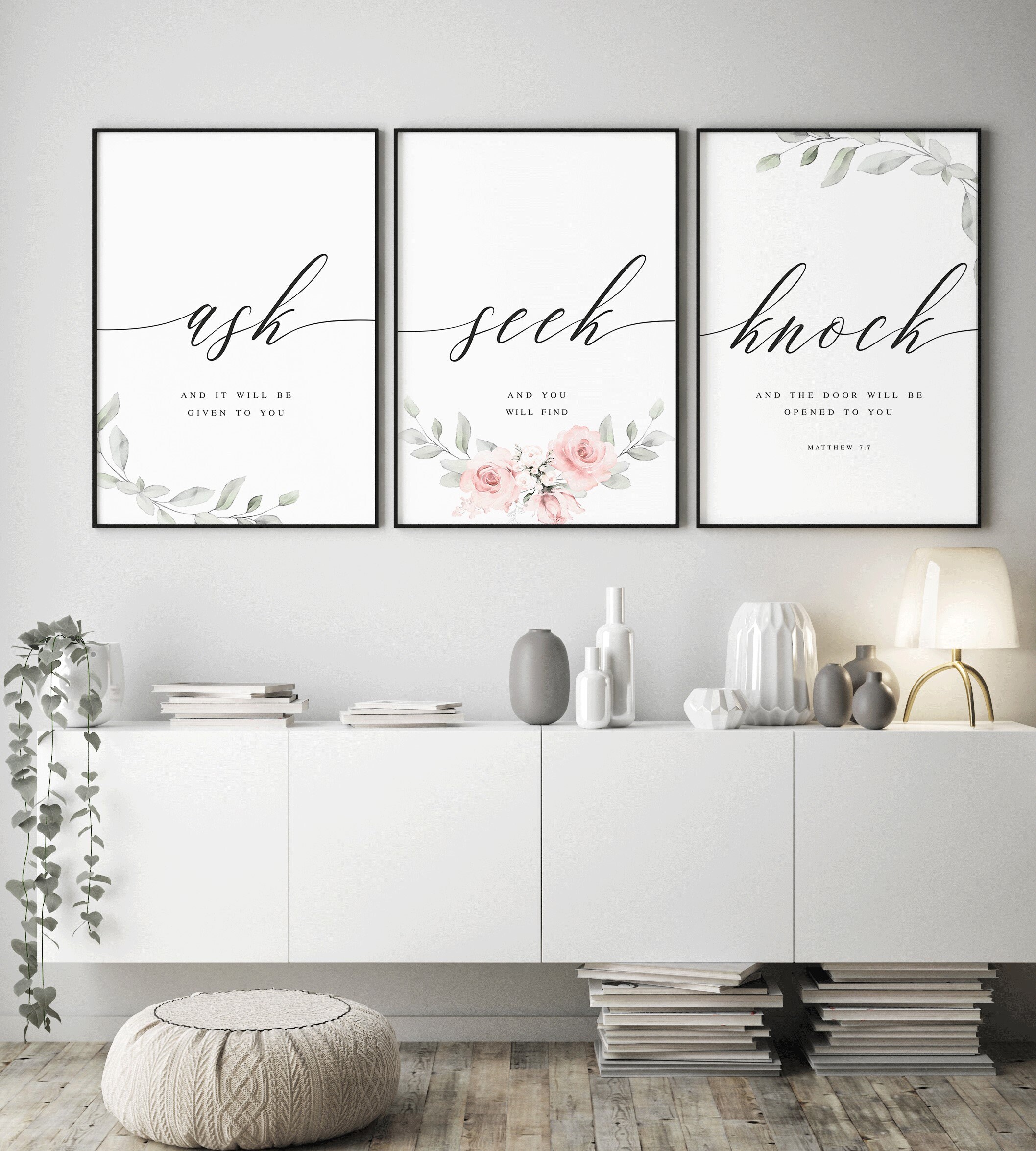Ask Seek Knock Matthew 7:7 Bible Verse Printable Wall Art | Etsy
