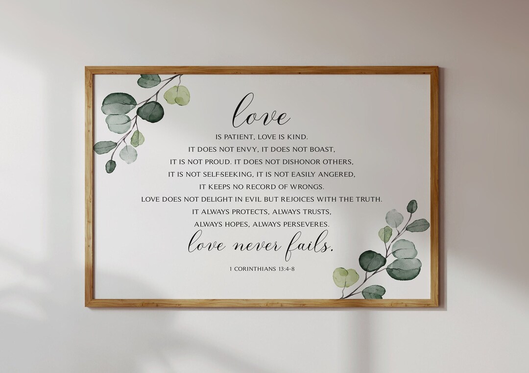 1 Corinthians 13: 4-8 Bible Verse Print, Love is Patient, Love is Kind ...