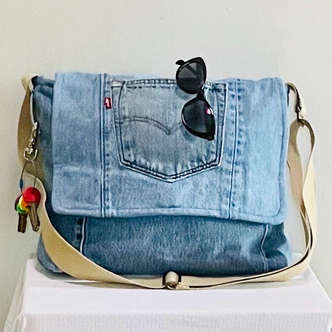 Upcycled Jeans Denim Messenger Bag - Etsy