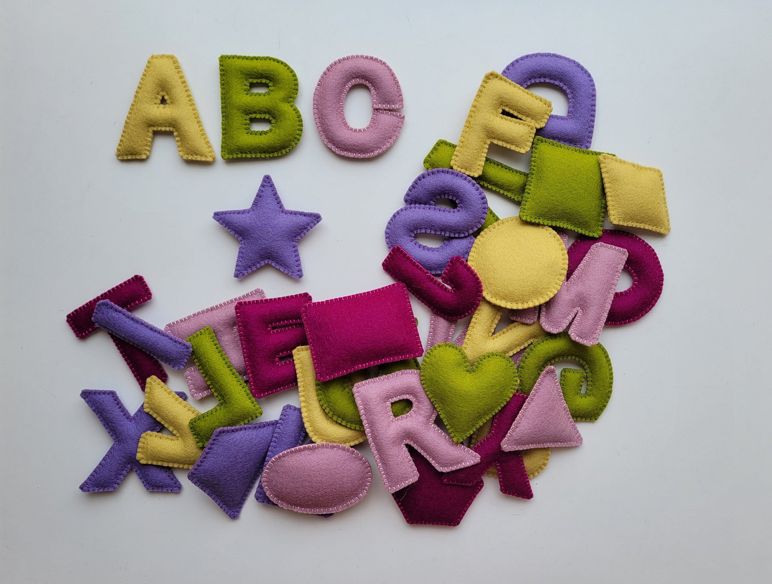 Wool felt alphabet letters and shapes for kids Learning toy | Etsy