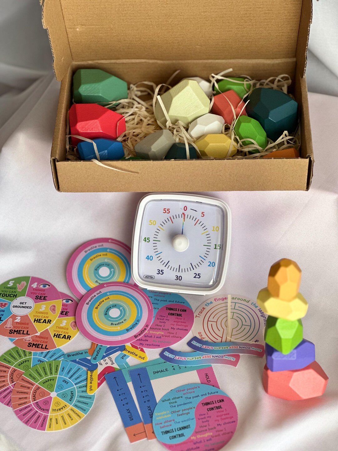 Montessori Sensory Learning Kit Wooden Stacking Stones for Calming Time ...
