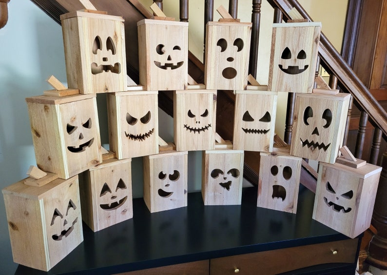 Wooden Jack-o-lantern Cedar Halloween Lantern Flickering - Etsy