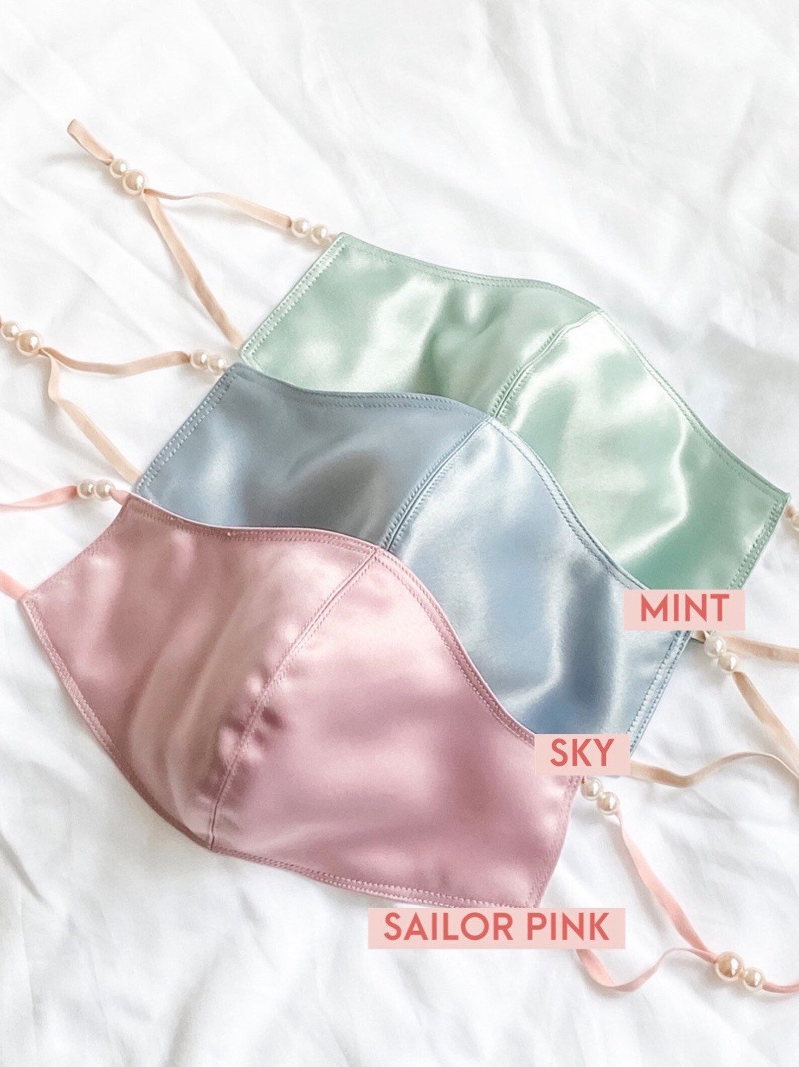 Premium Satin Face Mask With Pearl Bead Made Fabulous for Your | Etsy