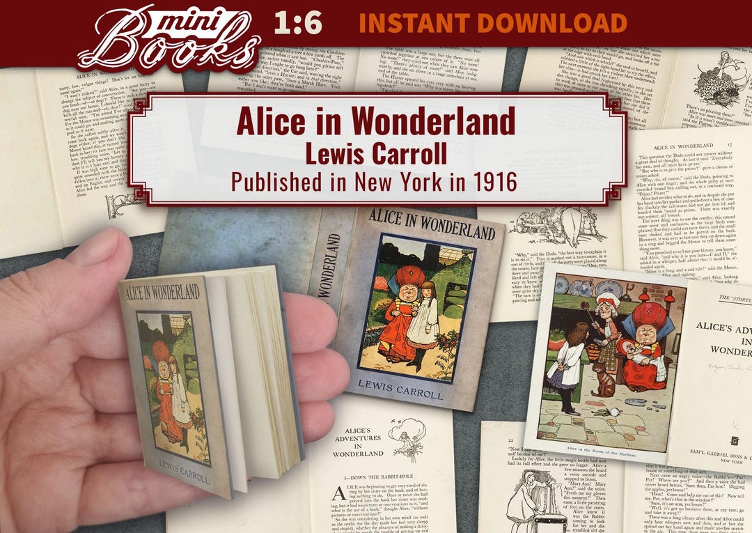 Dollhouse Miniature Alice in Wonderland Book, Vintage 1916 Addition ...