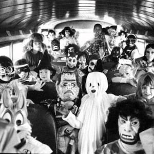 Scary School Bus Creepy Kids Halloween Mask Horror Vintage Photo Face ...